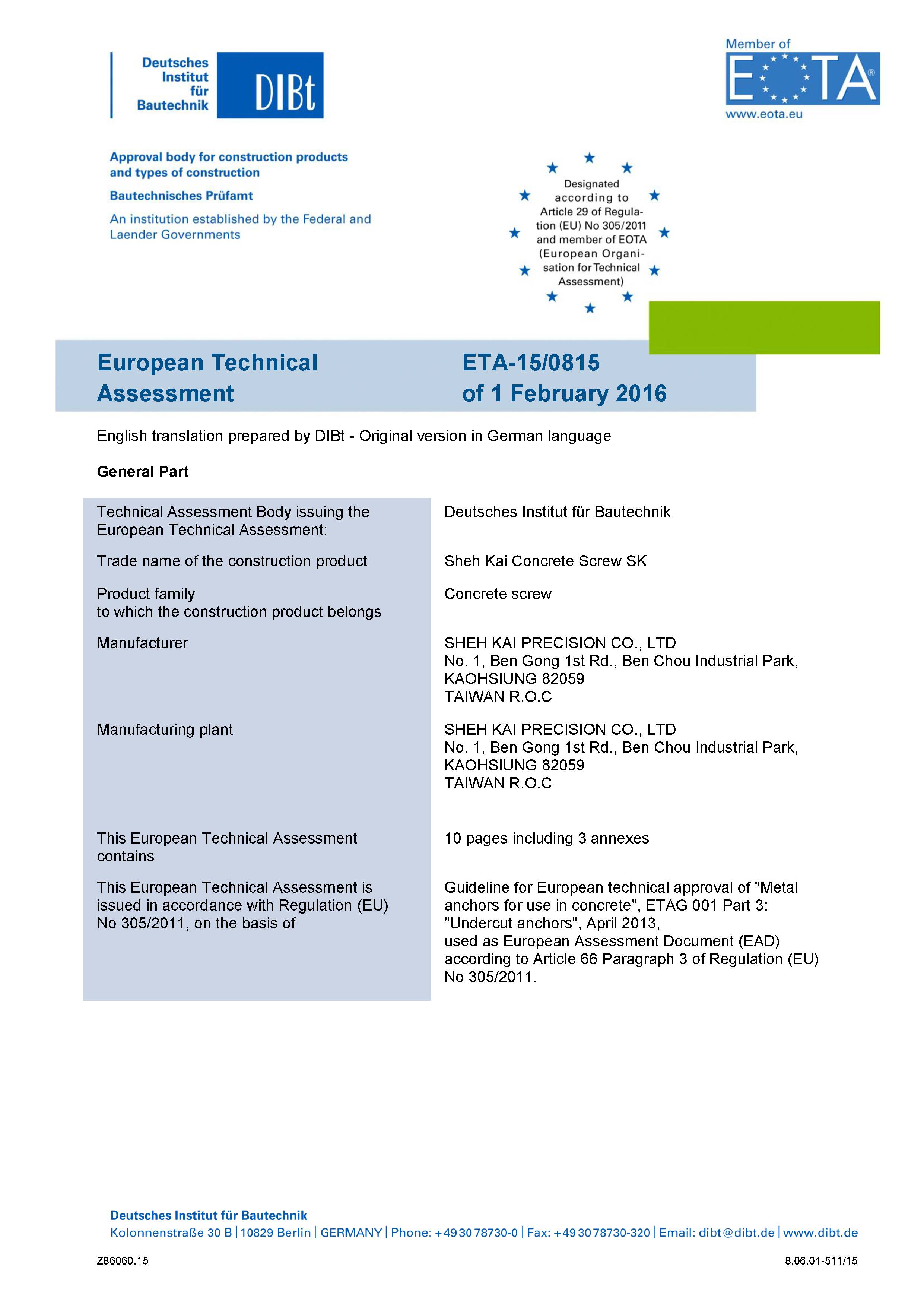 Concrete Bolts - European Technical Assessment